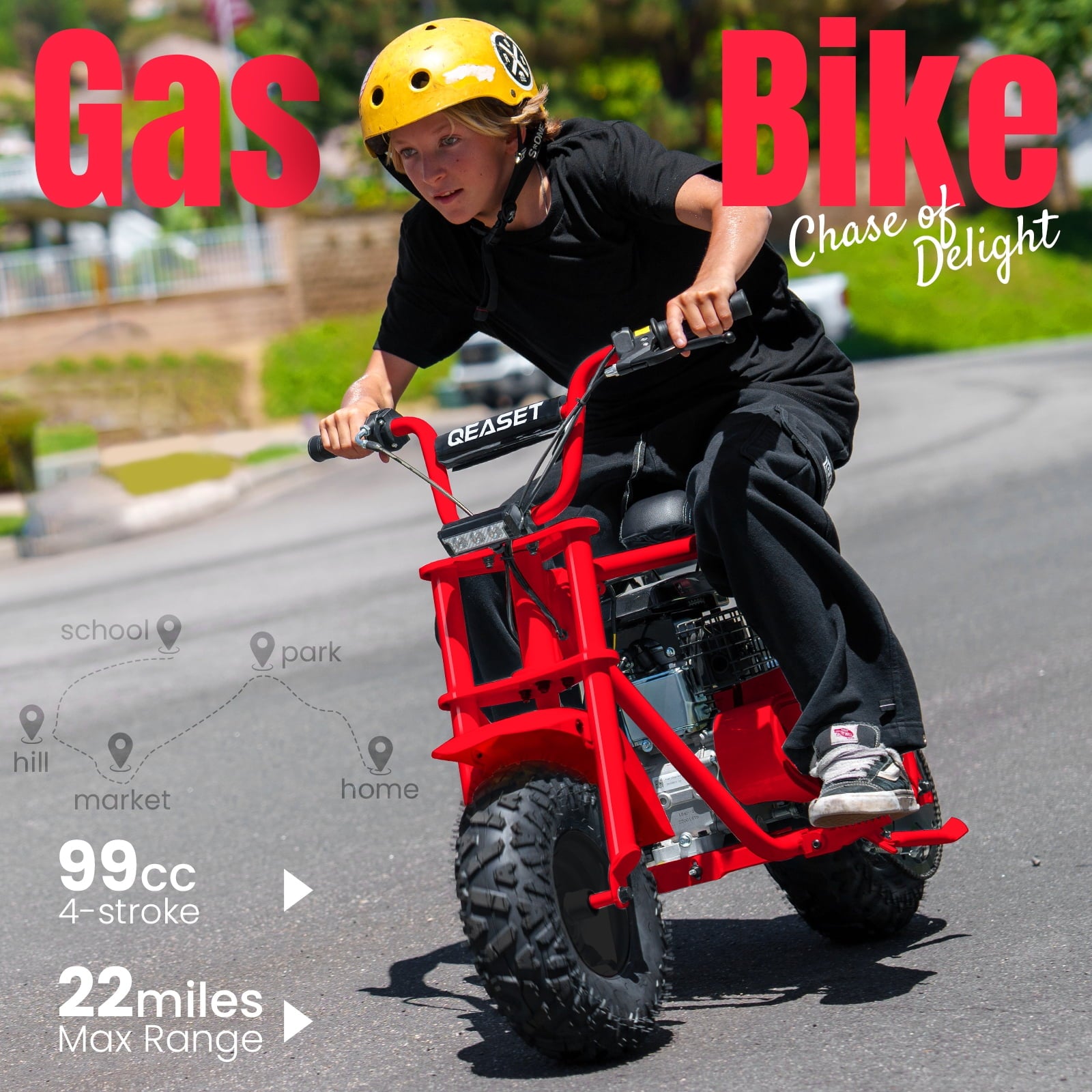 QEASET 99cc Mini Bike Gas Powered, 4-Stroke with LED Headlight, Red– AOEMOE